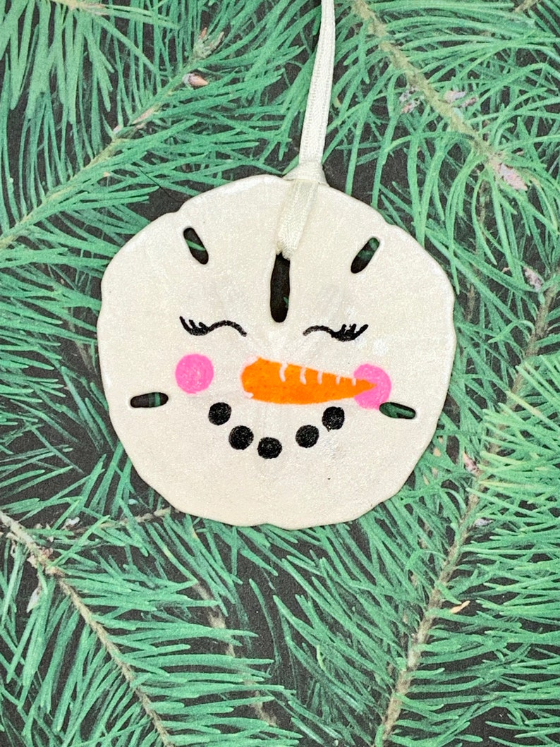 Real Sand Dollar Hand Painted Snowman Ornament, Christmas Beach ...