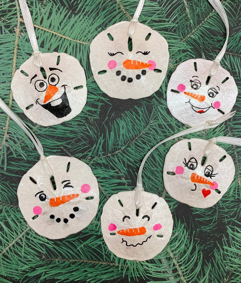 Real Sand Dollar Hand Painted Snowman Ornament, Christmas Beach ...
