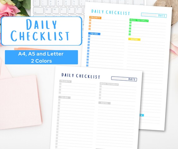 Daily Checklist Daily Planner Instant Download PDF | Etsy