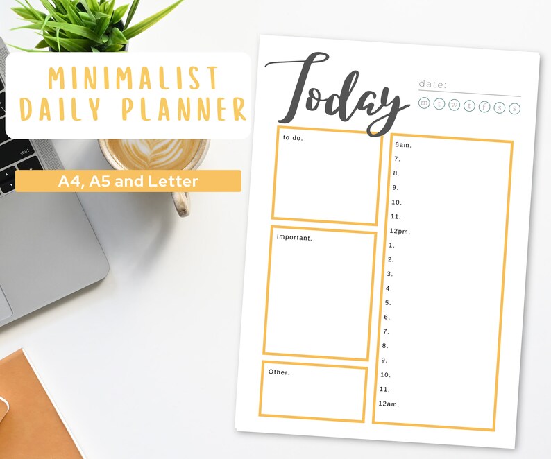 Minimalist Daily Planner Daily Planner Printable Daily - Etsy