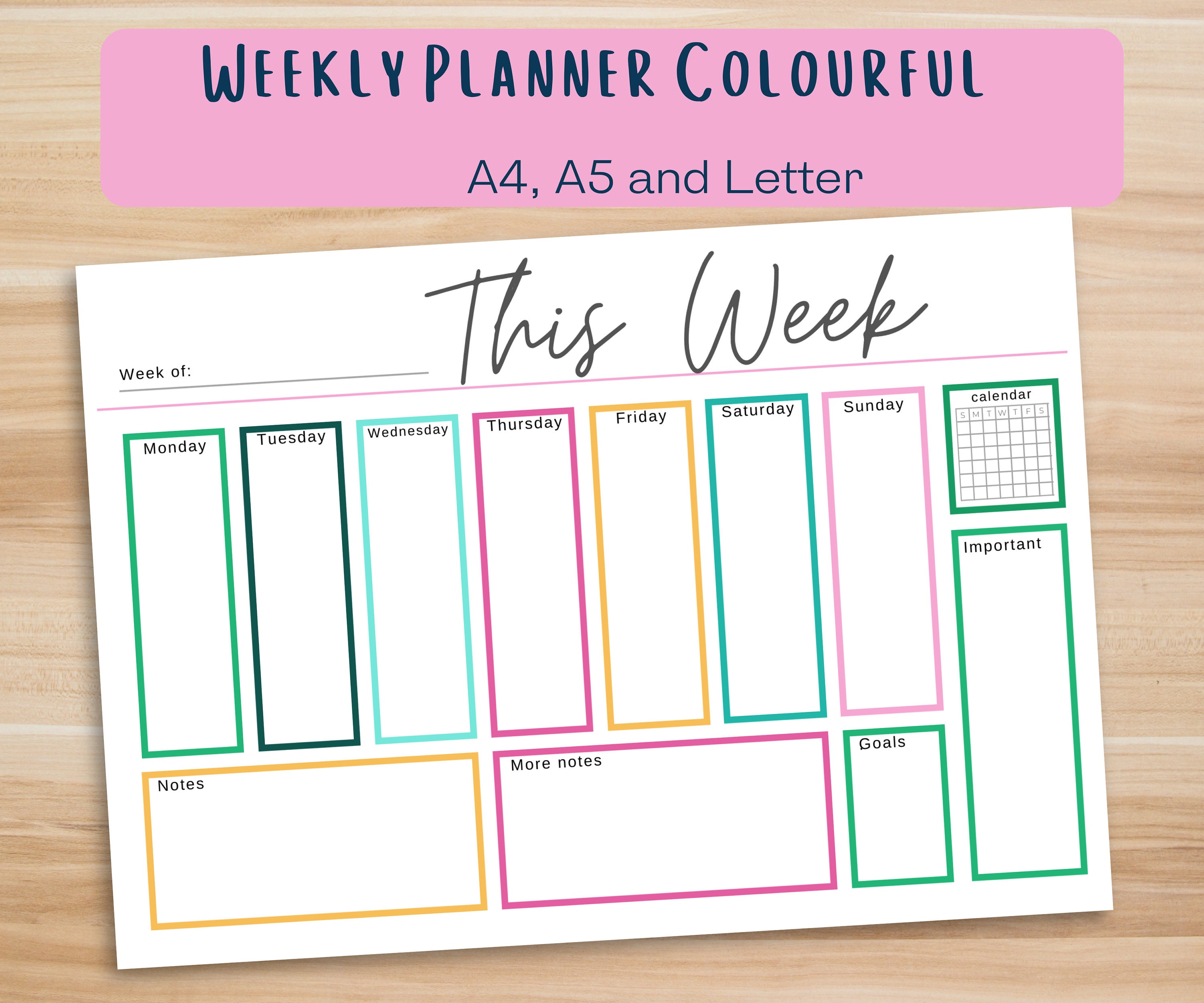 Weekly Planner Printable Colourful Weekly Planner Weekly - Etsy