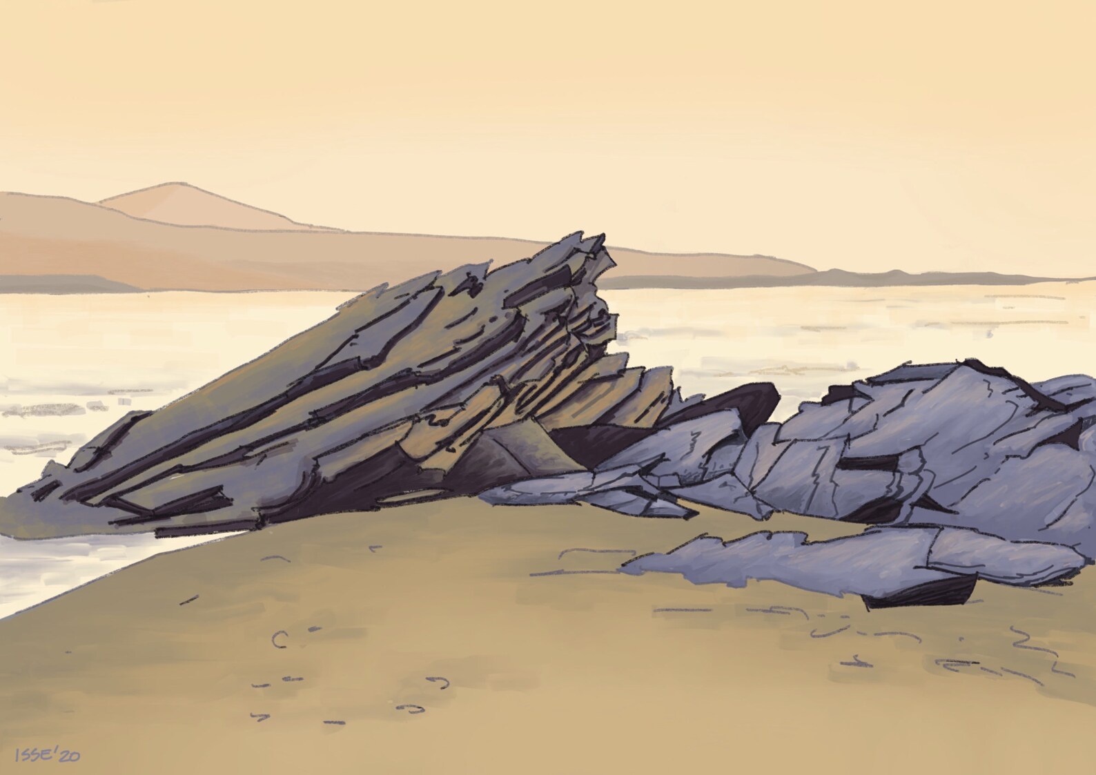 Digital Art or Painting of Beach Rocks and Landscape showing | Etsy