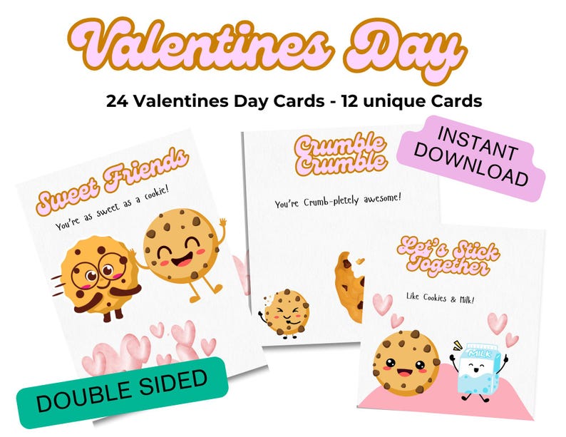 Printable Valentines Day Cards for Kids Cute Milk & Cookies Theme ...