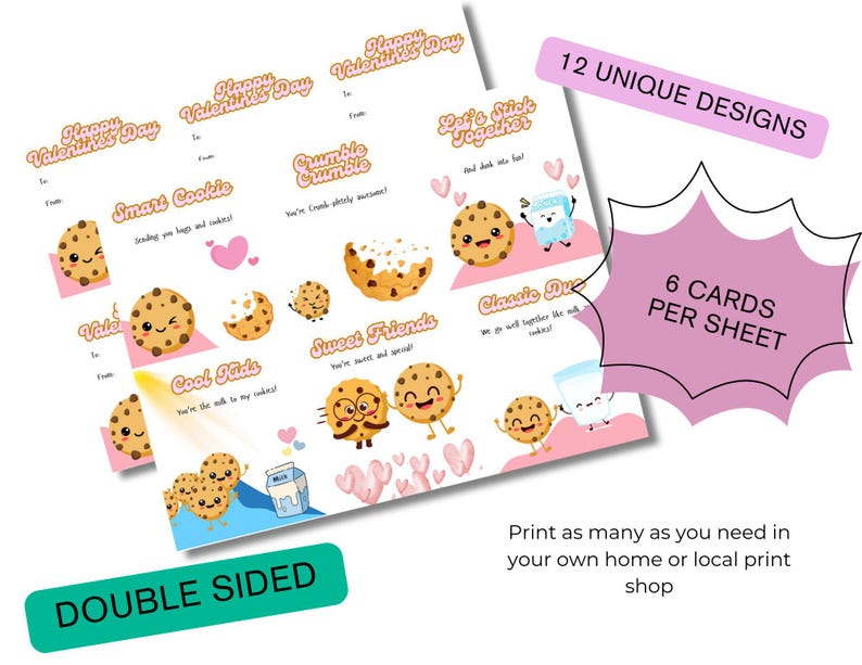 Printable Valentines Day Cards for Kids Cute Milk & Cookies Theme ...
