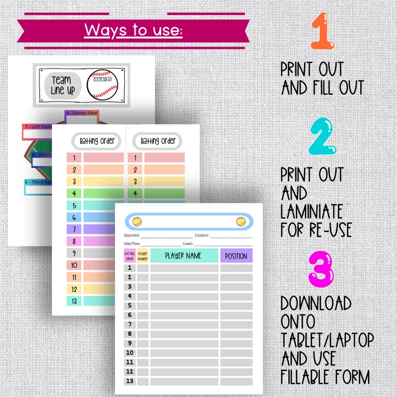 Baseball Coaching Printable Pages, Lineup Cards, Editable Batting Order ...