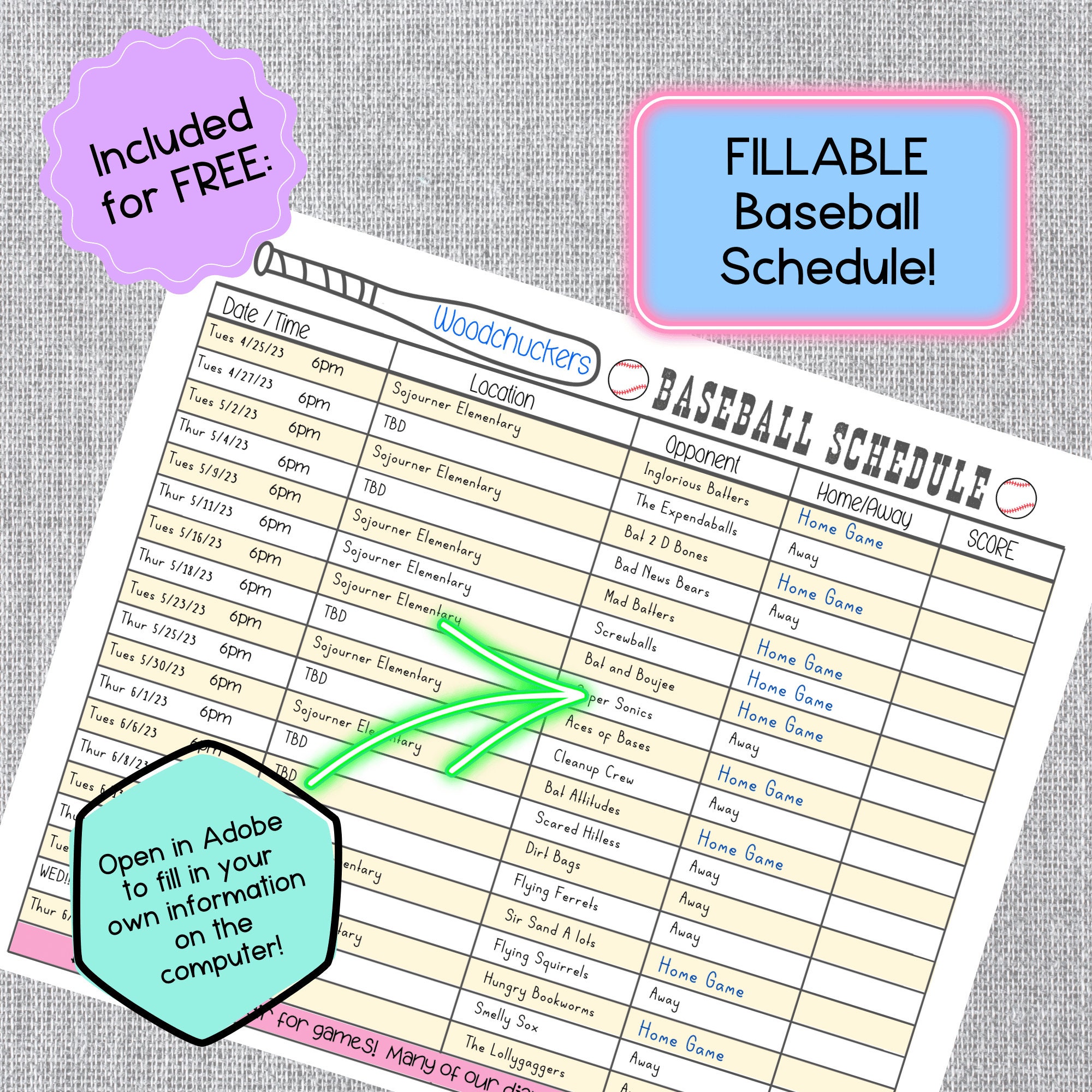 Baseball Coaching Printable Pages, Lineup Cards, Editable Batting Order ...