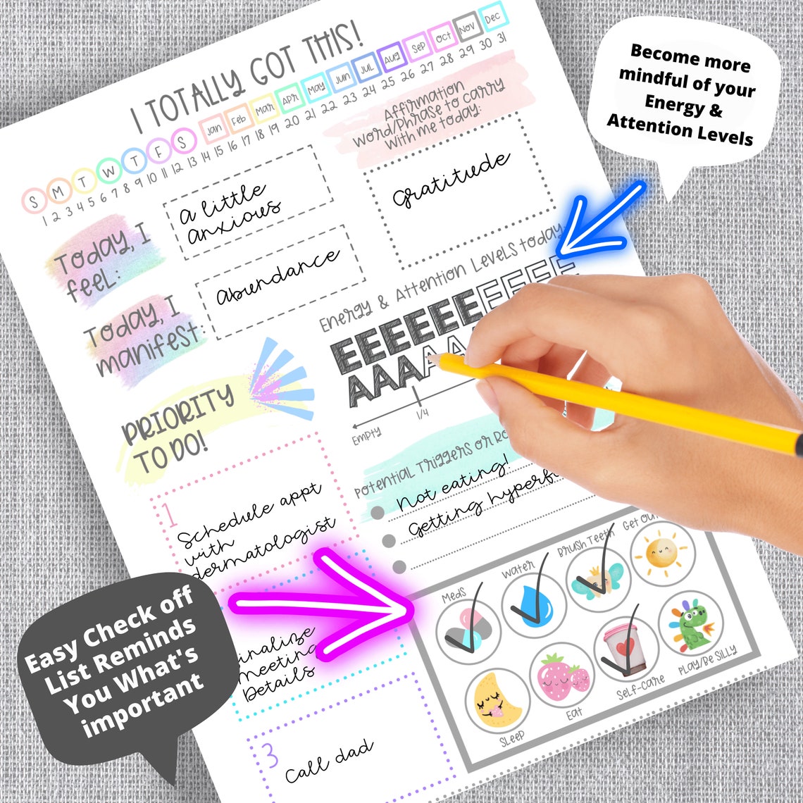 PRINTABLE ADHD PLANNER With Affirmation Bullet Journal Note - Etsy PRINTABLE ADHD PLANNER With Affirmation Bullet Journal Note - Etsy