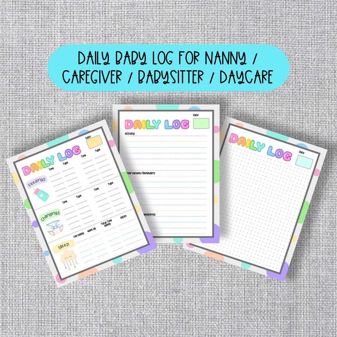 Daily Baby Care Log, Printable Nanny, Daycare, Caregiver, Babysitter ...
