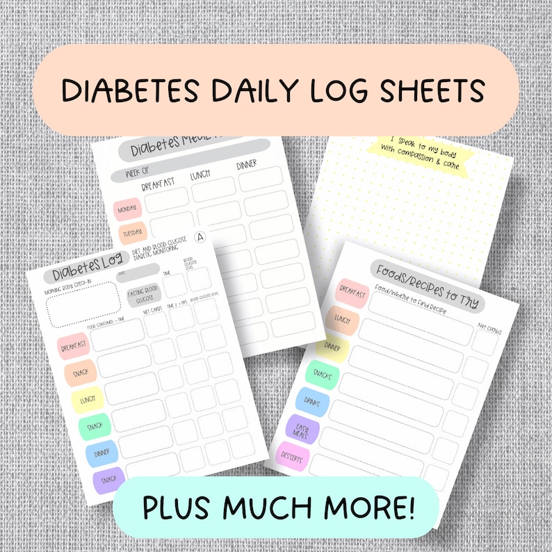 PRINTABLE BLOOD SUGAR Tracking Sheets | Type 1 or 2 Diabetes, Meal ...