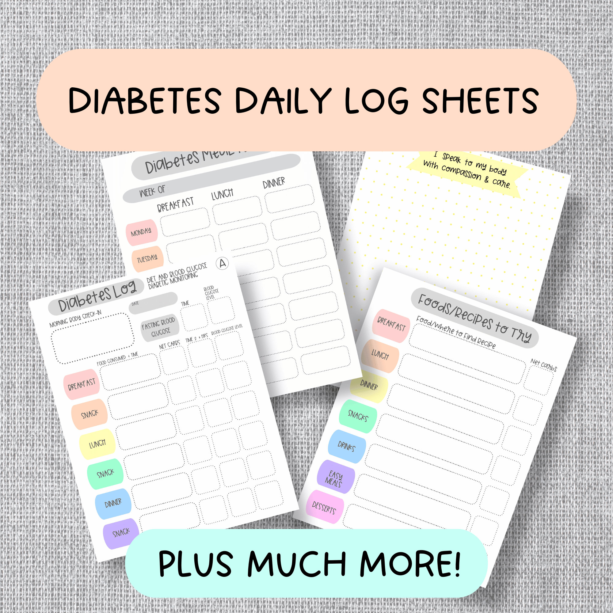 PRINTABLE BLOOD SUGAR Tracking Sheets Type 1 or 2 Diabetes - Etsy