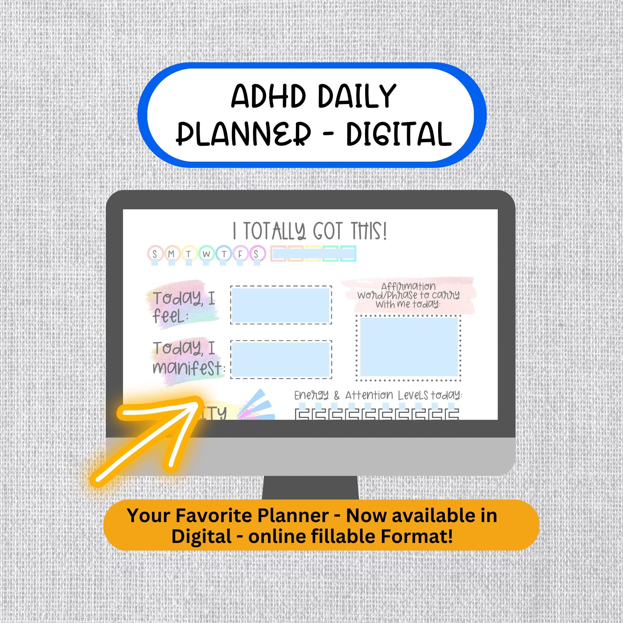 DIGITAL ADHD PLANNER With Fillable Fields Affirmation Bullet Journal ...