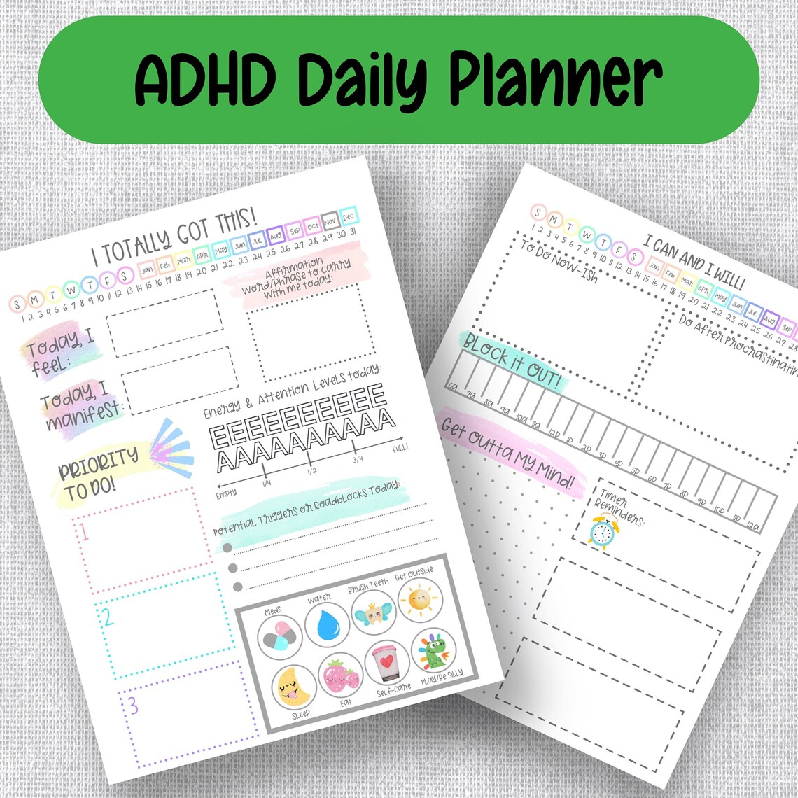 PRINTABLE ADHD PLANNER With Affirmation Bullet Journal Note - Etsy