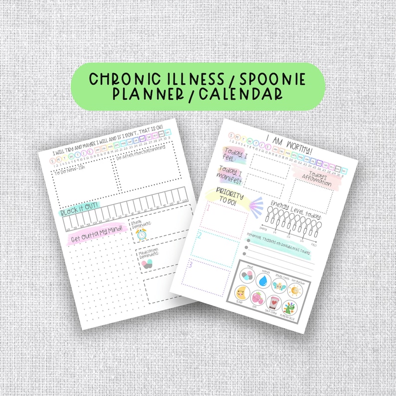 Printable Spoonie Calendar Planner For People With Chronic Etsy