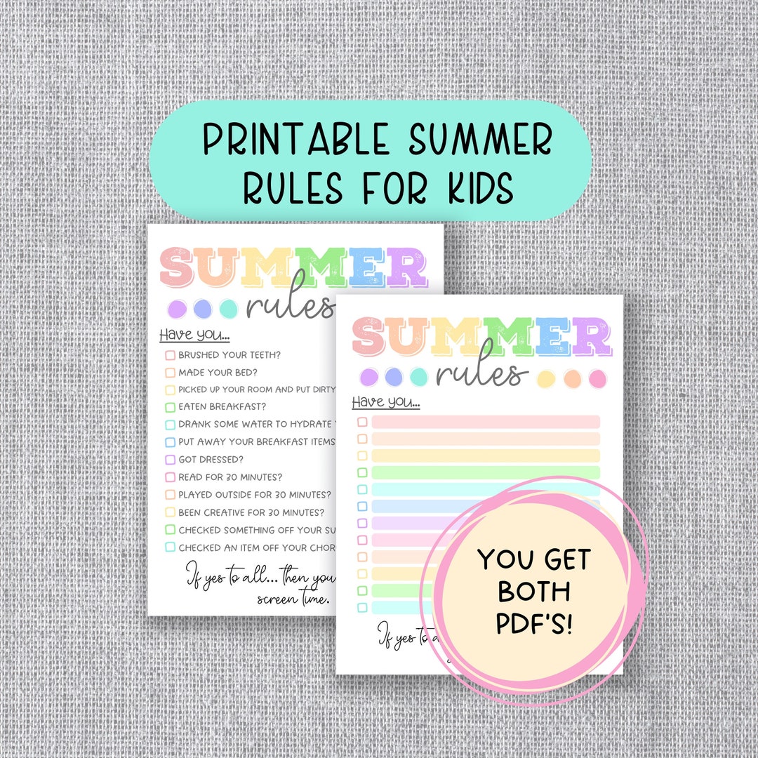 PRINTABLE SUMMER RULES for Kids, Summer Routine and Chore Chart ...
