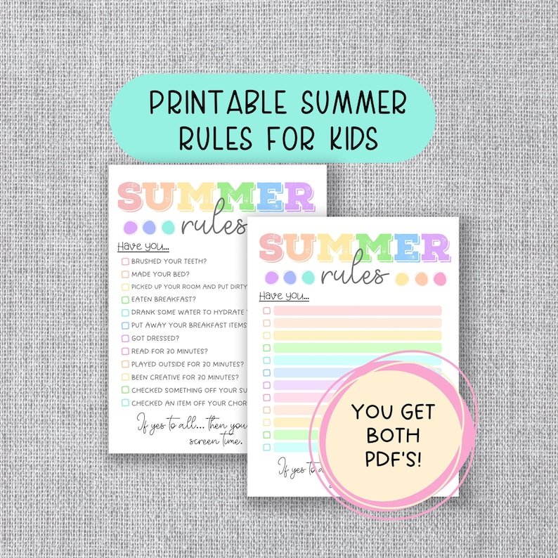 PRINTABLE SUMMER RULES for Kids, Summer Routine and Chore Chart ...