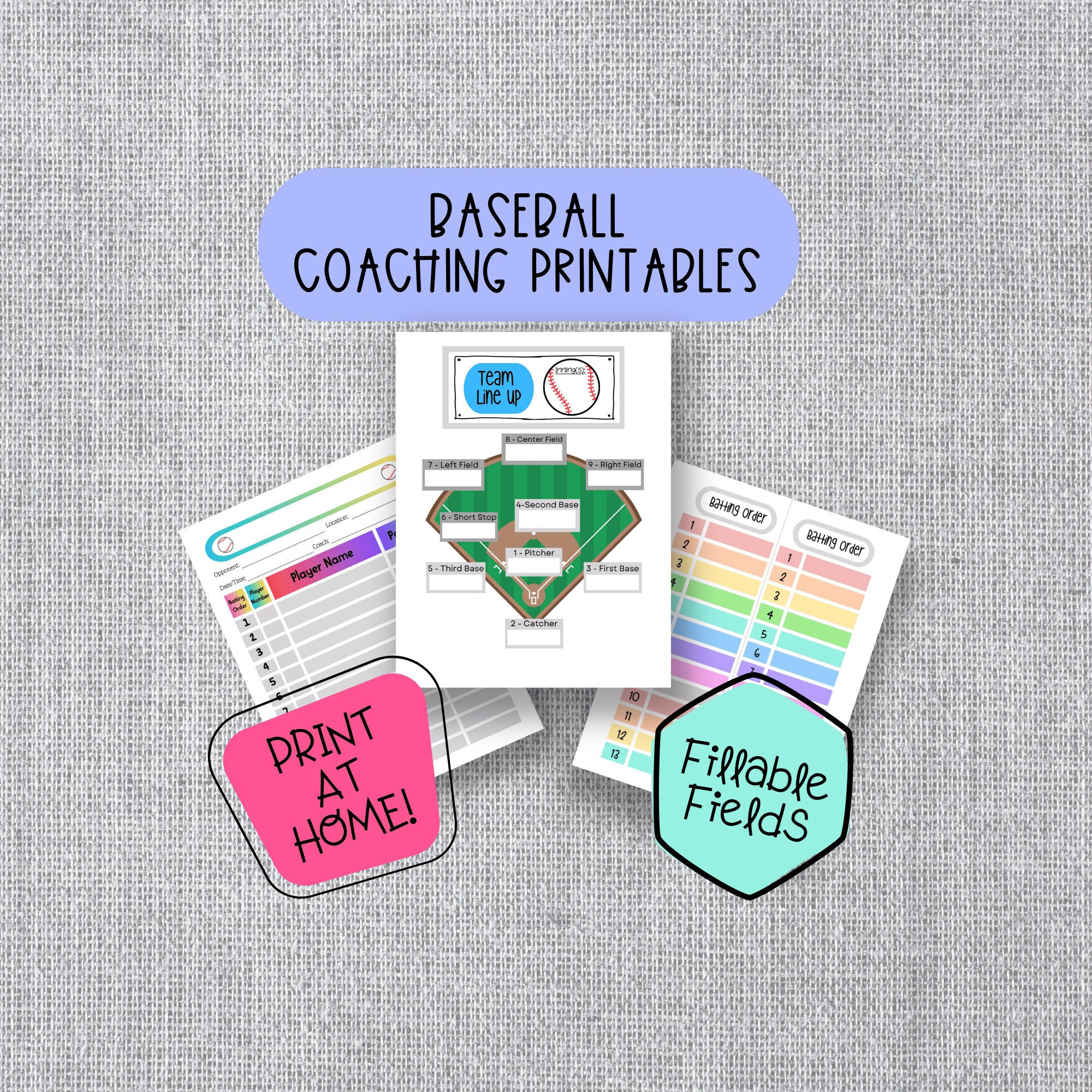 Baseball Coaching Printable Pages, Lineup Cards, Editable Batting Order ...