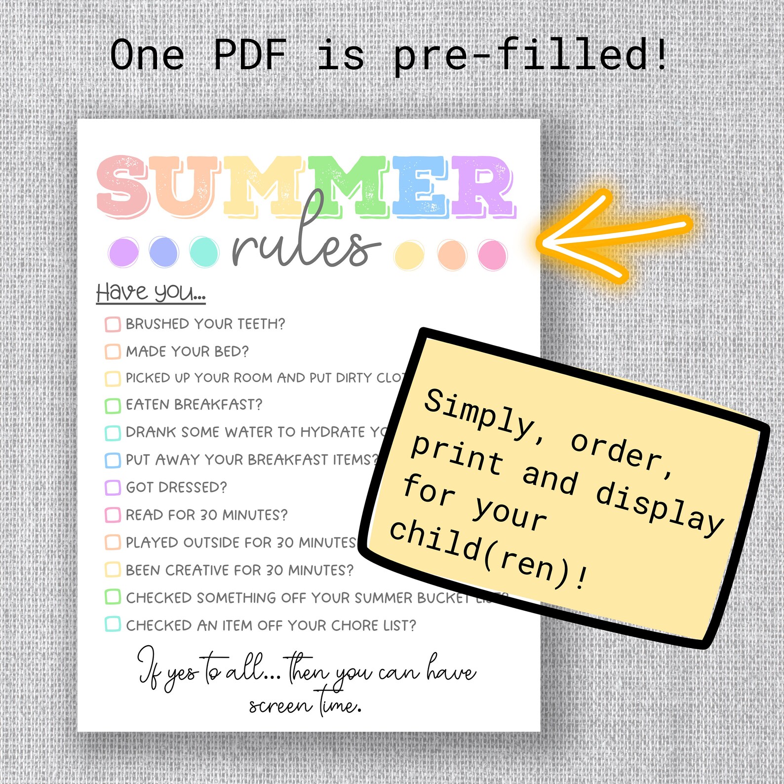 PRINTABLE SUMMER RULES for Kids, Summer Routine and Chore Chart ...