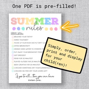 PRINTABLE SUMMER RULES for Kids, Summer Routine and Chore Chart ...
