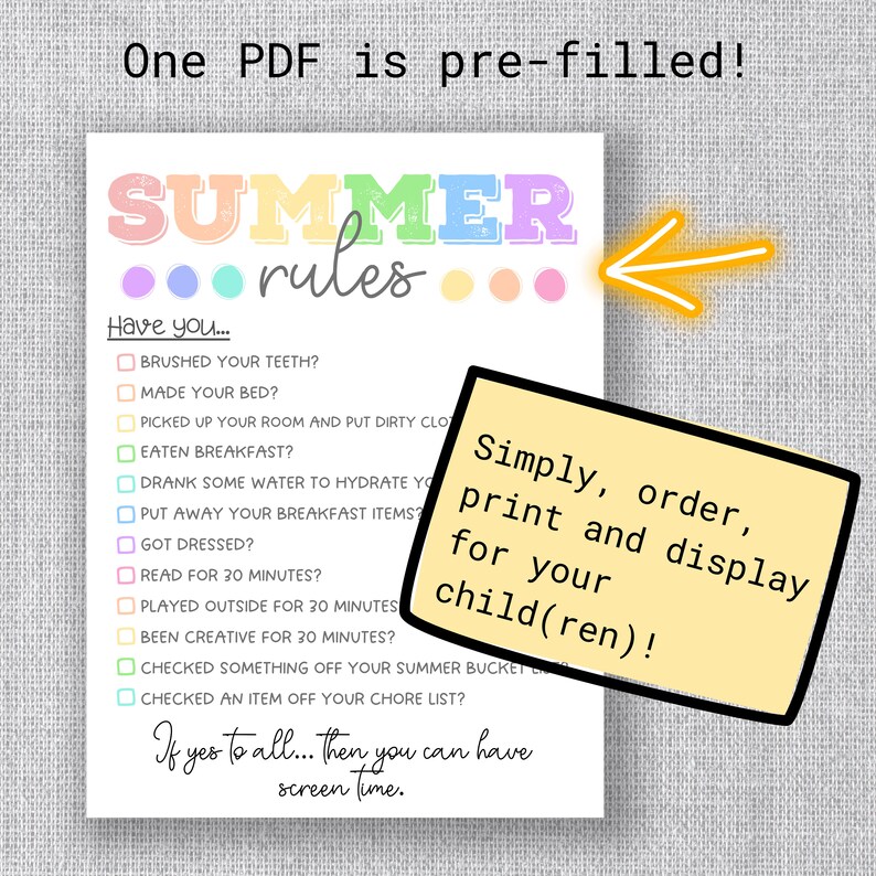 PRINTABLE SUMMER RULES for Kids, Summer Routine and Chore Chart ...
