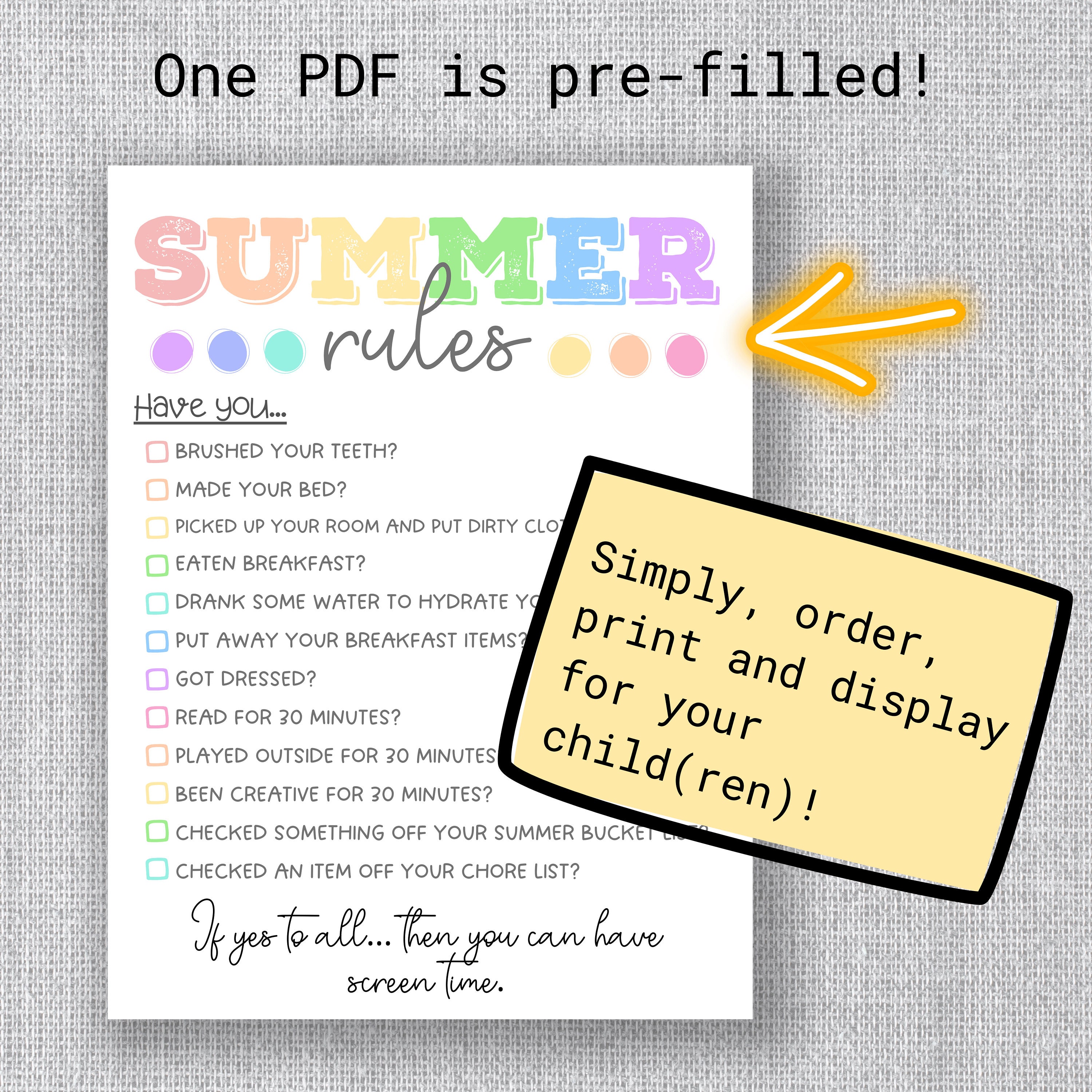 PRINTABLE SUMMER RULES for Kids, Summer Routine and Chore Chart ...