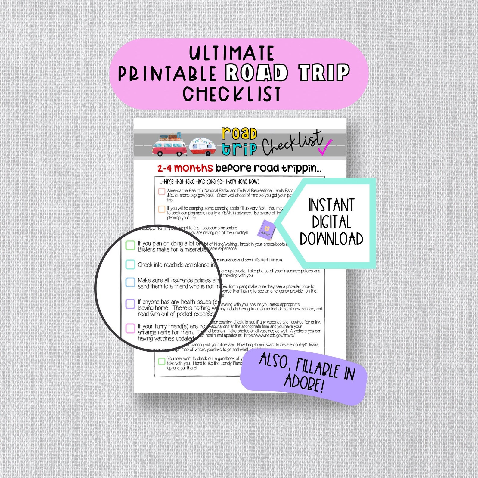 INSTANT PRINTABLE PACKING List for Road Trip, With Clear Categories ...