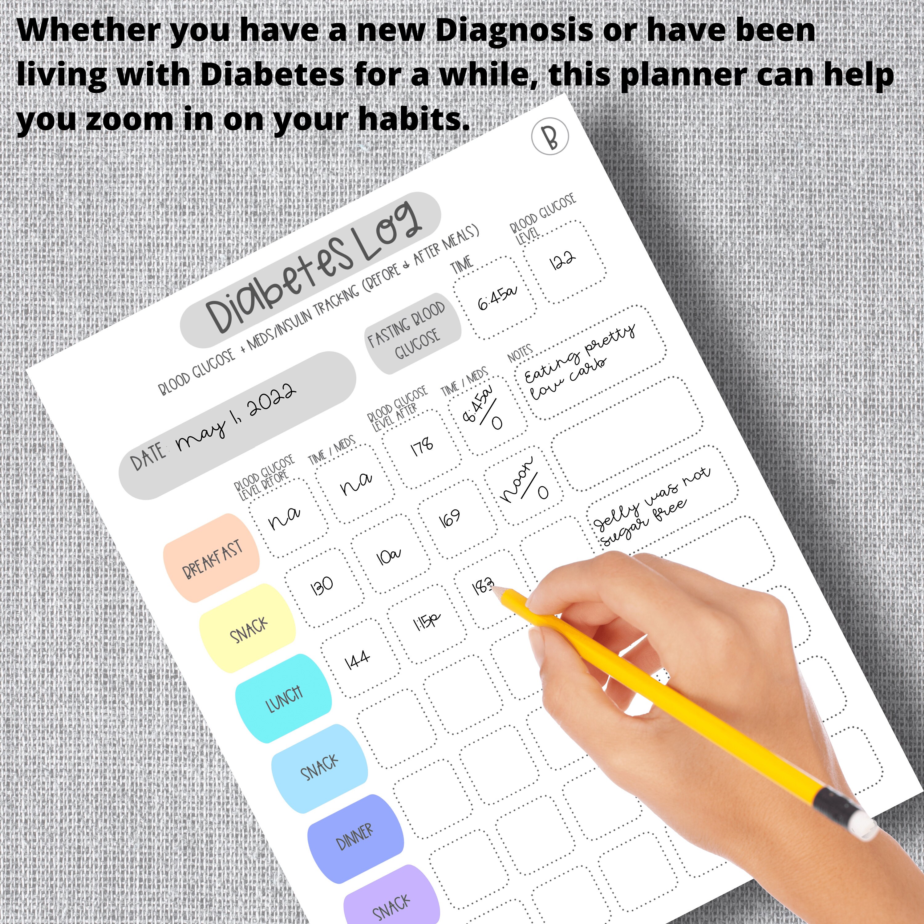 PRINTABLE BLOOD SUGAR Tracking Sheets | Type 1 or 2 Diabetes, Meal ...