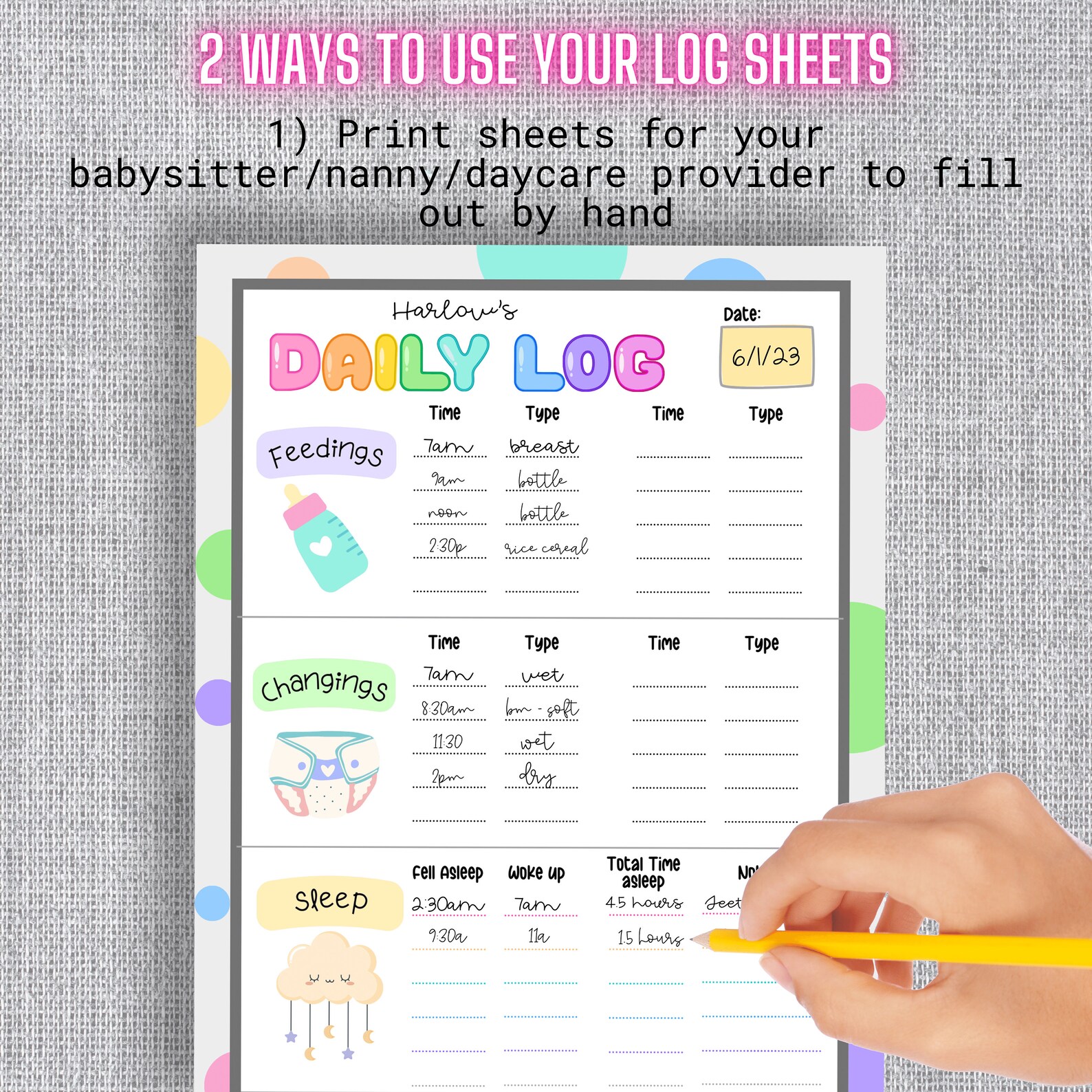 Daily Baby Care Log, Printable Nanny, Daycare, Caregiver, Babysitter ...
