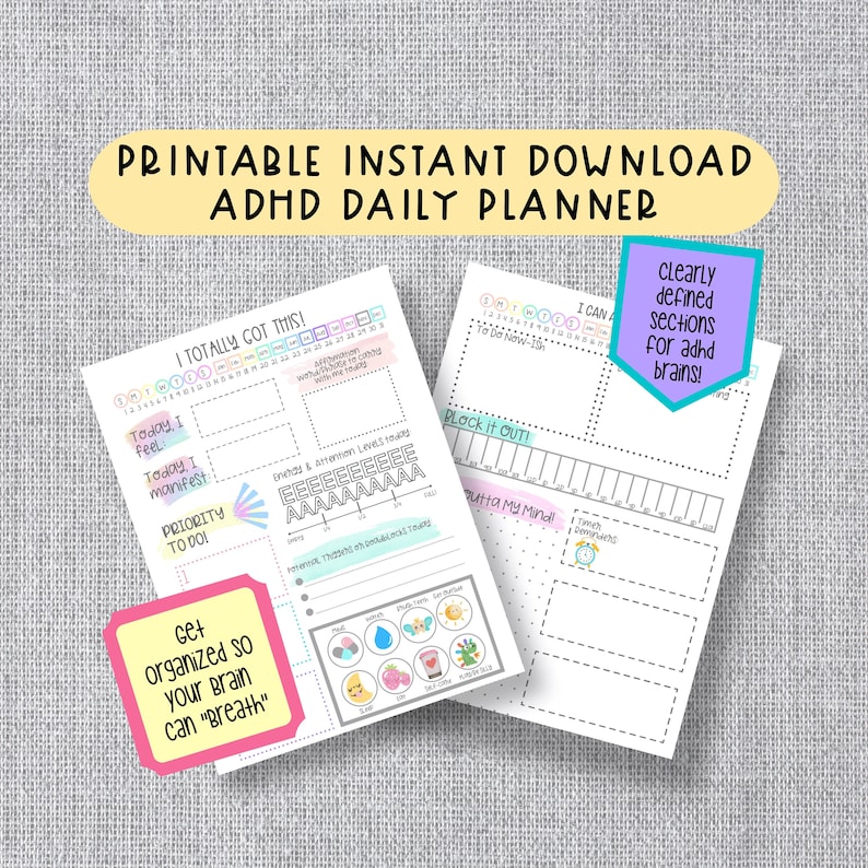 Printable ADHD Planner: Daily Focus & Affirmation Journal (digital ...