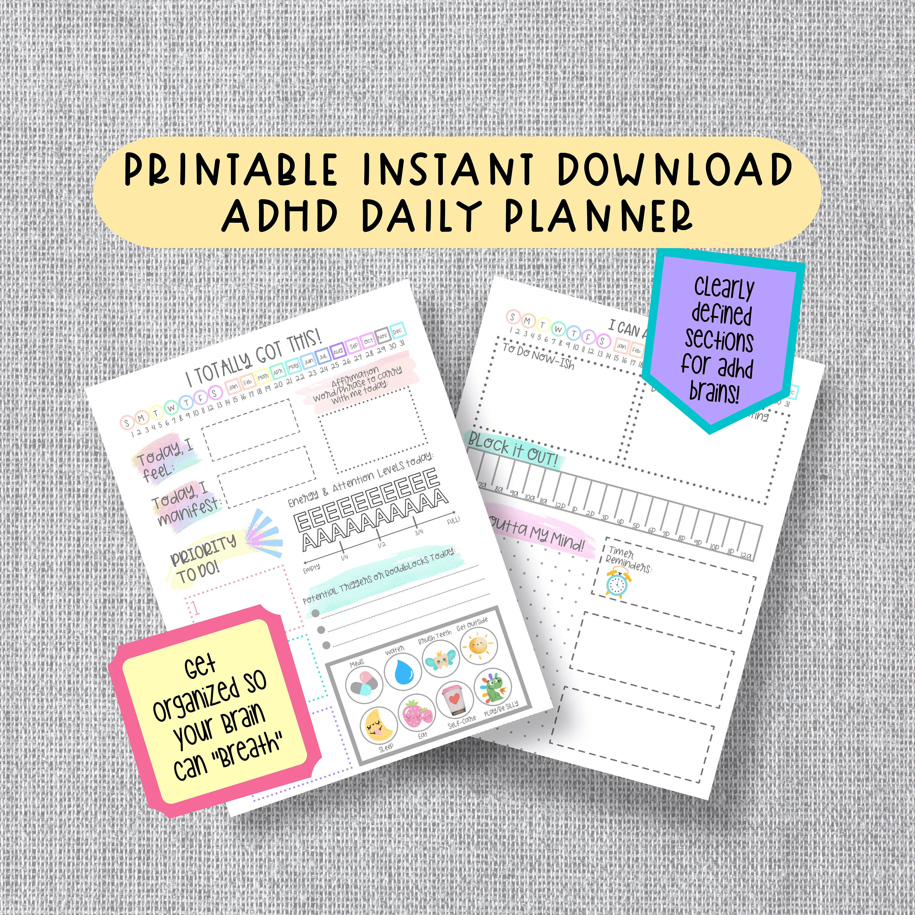PRINTABLE ADHD PLANNER With Affirmation Bullet Journal Note Pages ...