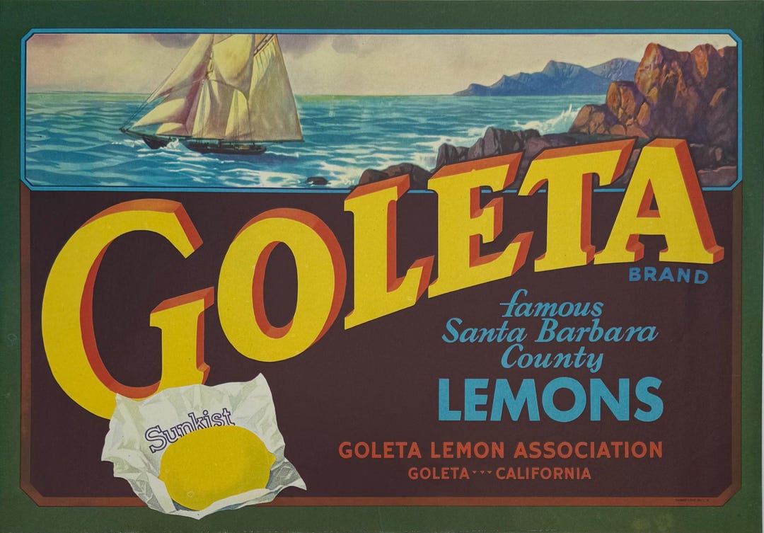 Vintage Goleta Lemon Crate Label, Santa Barbara Citrus Art Print - Etsy