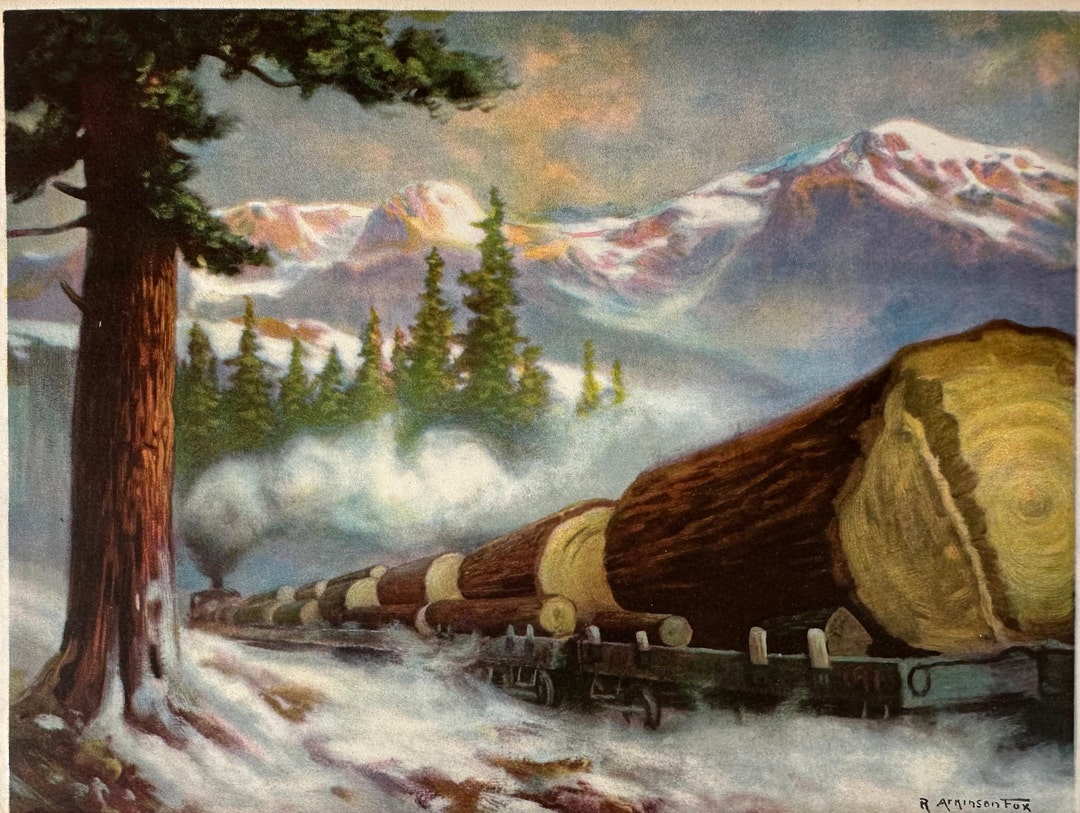 Vintage R. Atkinson Fox 1920s Western Print A Fallen Monarch, Log Train ...