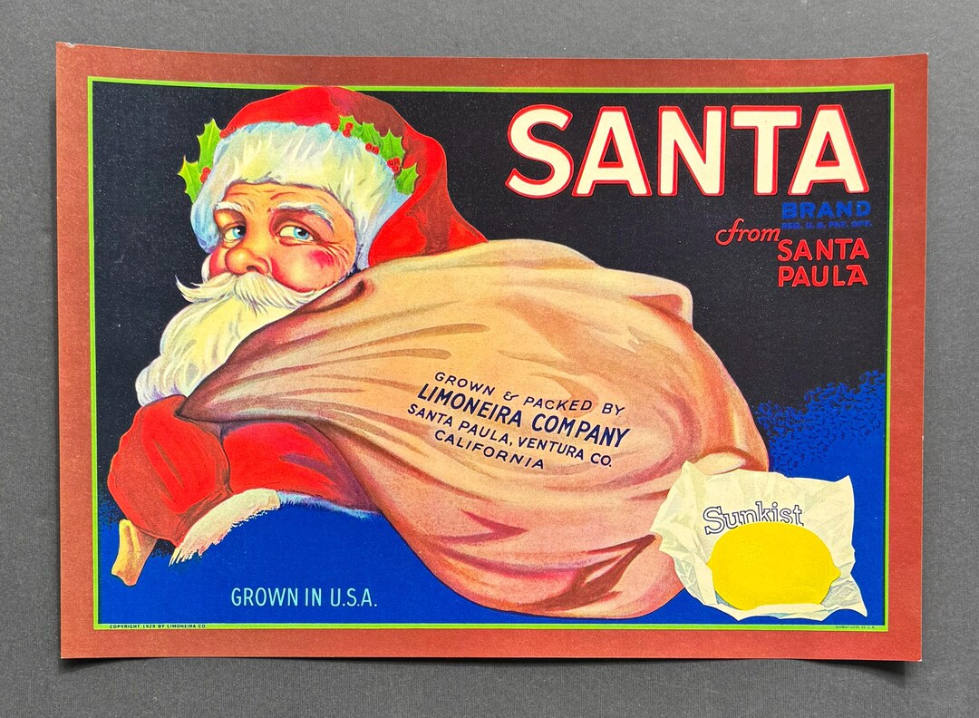Vintage 1937 Santa Brand Crate Label Limoneira Co Santa Paula Sunkist ...