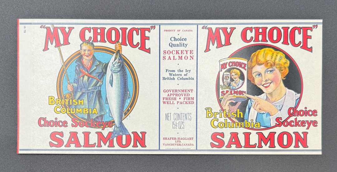 Vintage 1952 My Choice Sockeye Salmon Label 1930-40s Design Vancouver ...