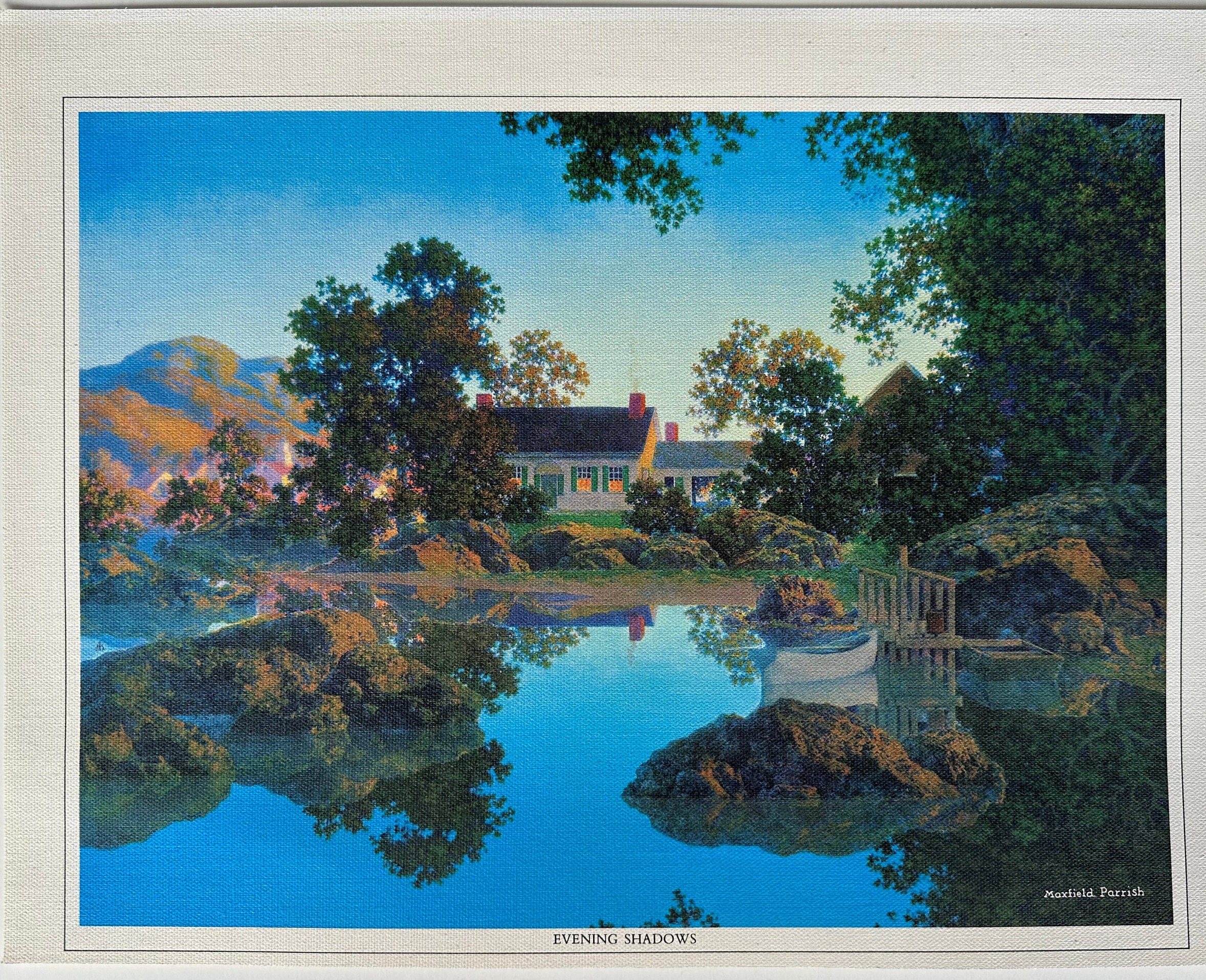 Vintage 1970s Canvas Art Landscape Print Maxfield Parrish Evening ...