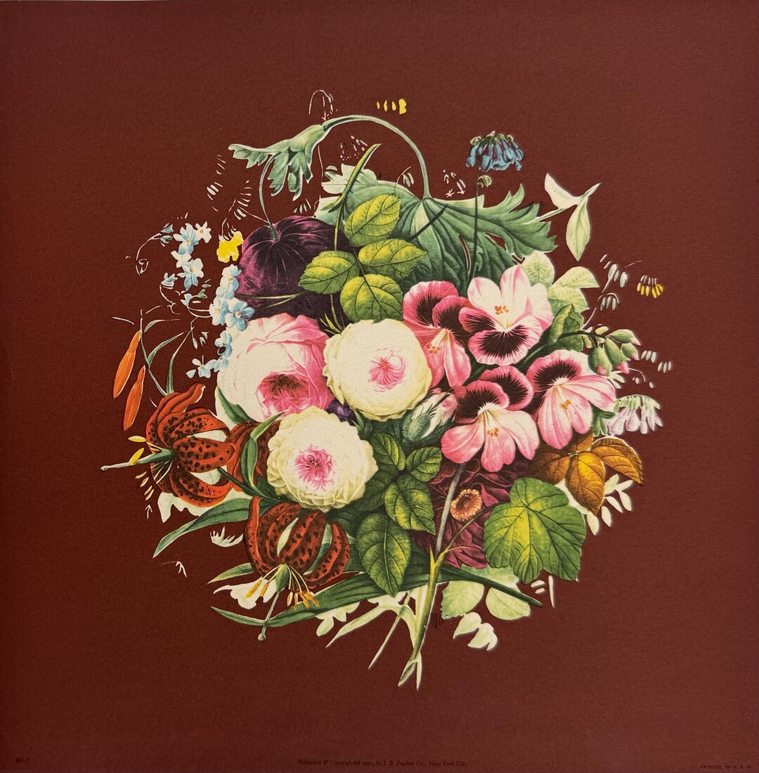 Vintage Floral Print 1940s J.B. Fischer Bouquet Art 8x8 Wall Decor - Etsy