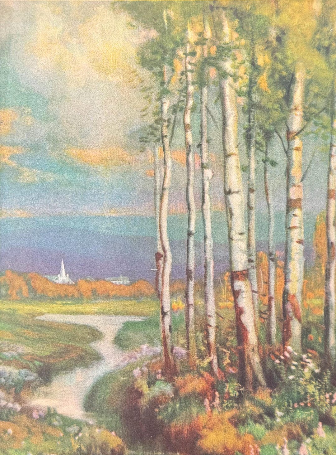 A Murmuring Meadow Stream, Vintage 8x6 Vertical Landscape Print, Birch Trees, Wall Art, Home ...