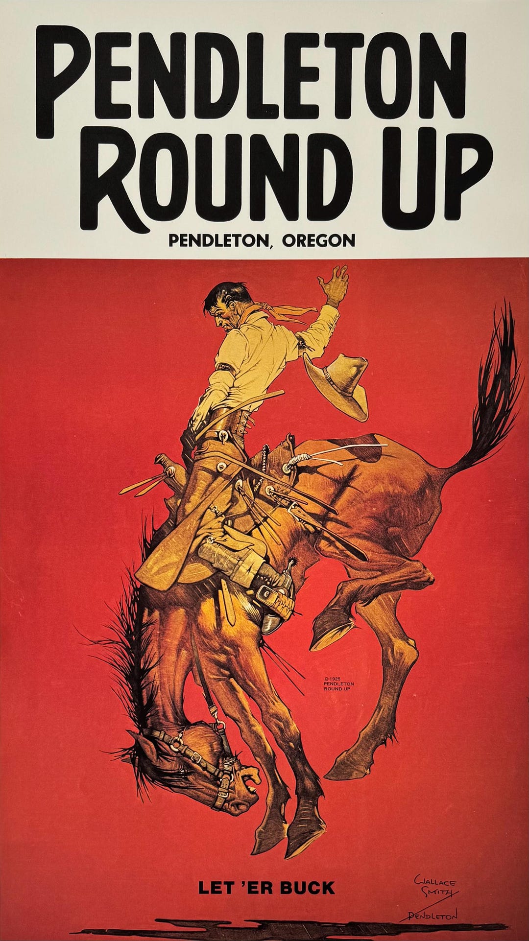 Let Er Buck, Pendleton Round up Rodeo 28x16 Poster Print, Western ...