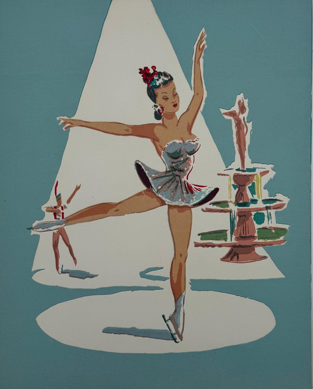Vintage 1940s Ice Skater Art Print Retro Winter Wall Decor - Etsy