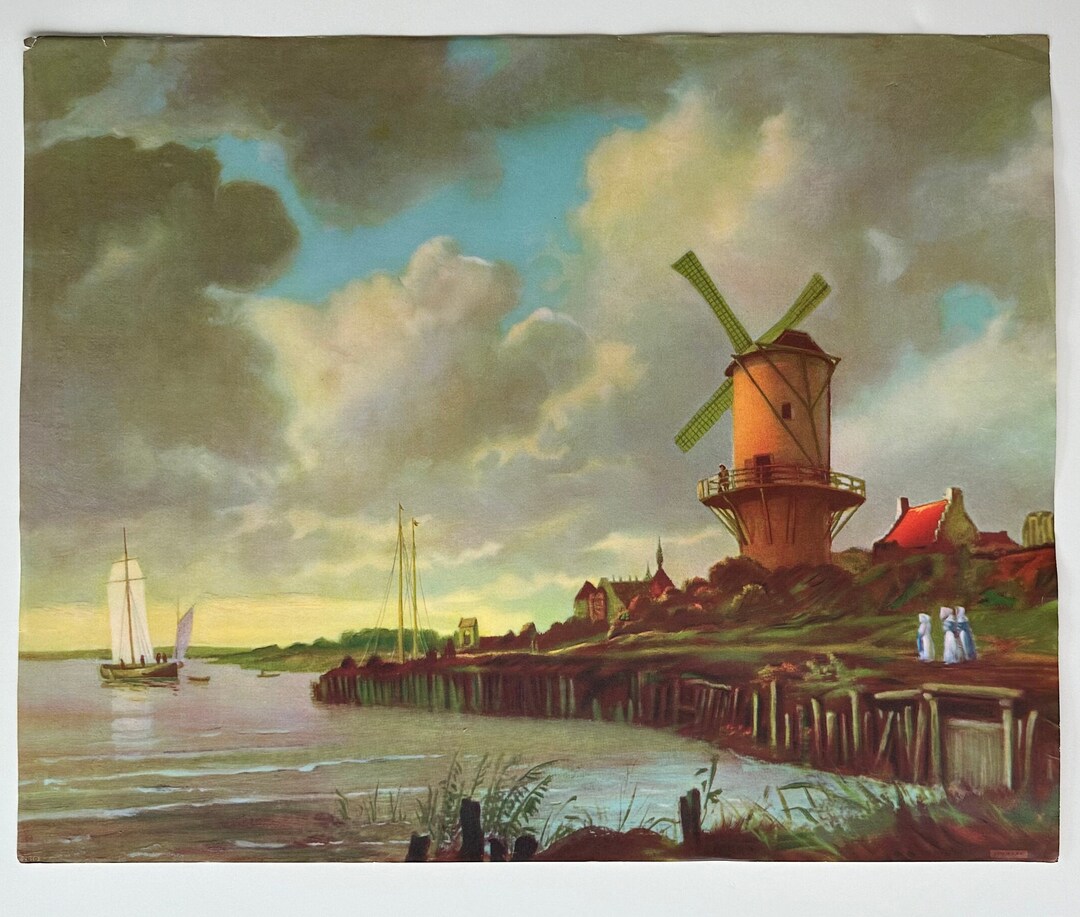Vintage Dutch Windmill 16x20 Landscape Poster Print – Cottagecore ...