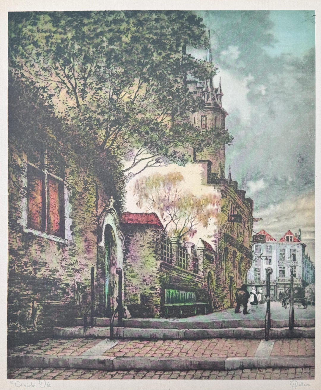 Vintage French Village Corniche D'or Scene 13.5x12 Art Print, Historic ...