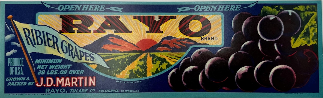 Vintage Rayo Brand Ribier Grapes Crate Label, California Sunrise - Etsy