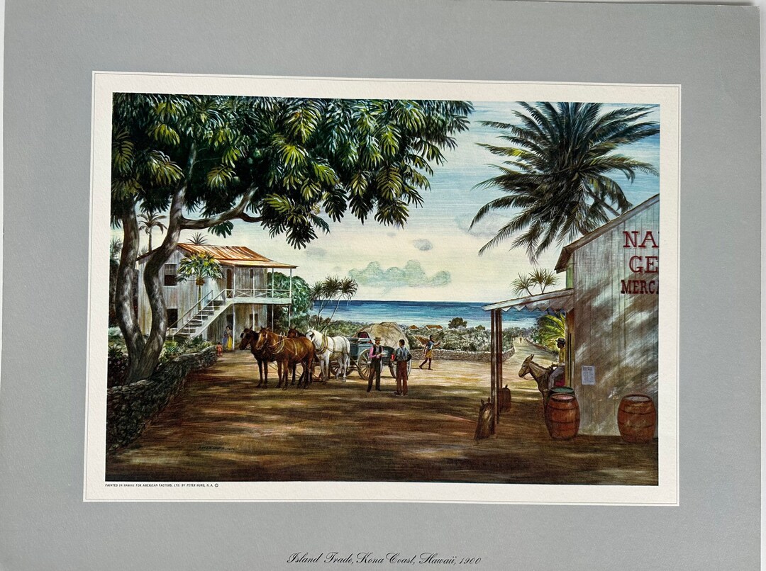 Hawaiian History Original Vintage Print, Island Trade, Kona Coast ...