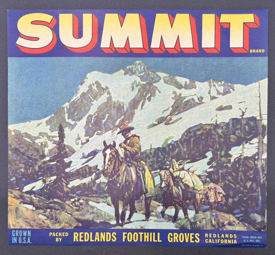 Vintage 1950s Cowboy Horse Mountain Fruit Crate Label, Summit Brand - Etsy