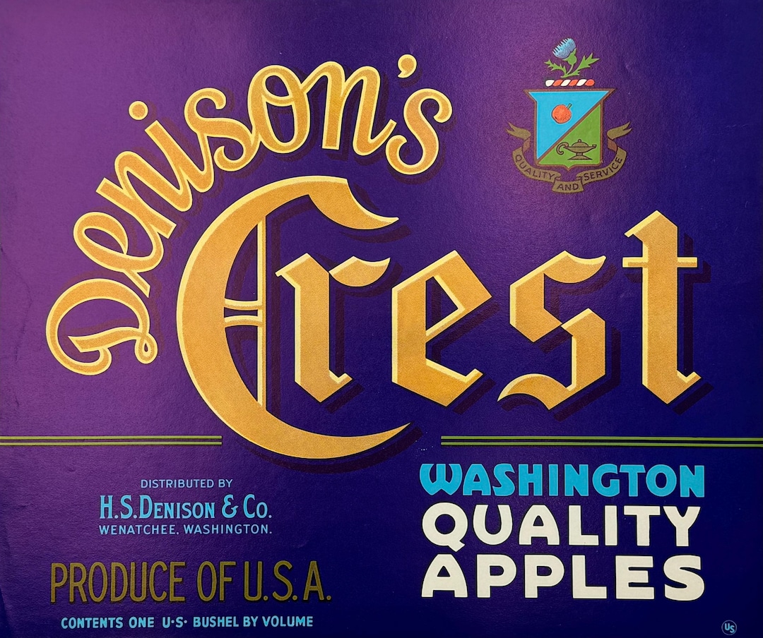 Vintage Denison's Crest Apple Crate Label, Washington State Fruit Art ...