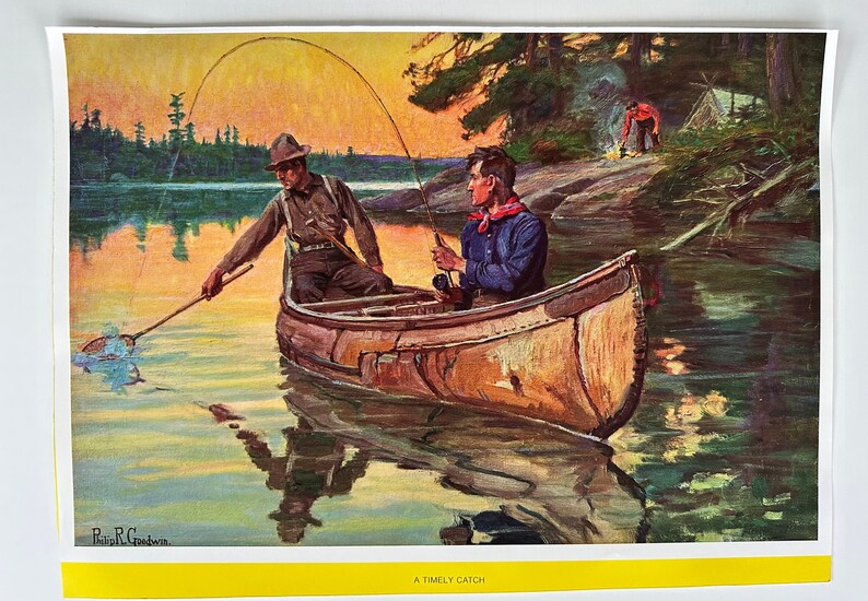 A Timely Catch, Philip R. Goodwin Western Print, Sportsman, Man Cave ...