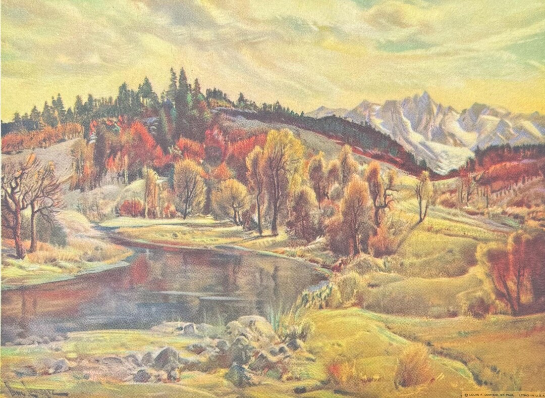 Vintage Fall Landscape 6x8 Lithograph Print, Louis F. Dow Co. - Etsy