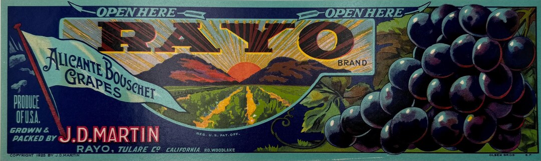Rayo Brand Alicante Bouschet Grapes Fruit Crate Label, Vintage Original ...