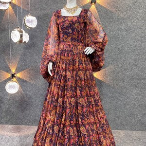 Amazing Indian Designer Georgette Digital Print Full Sleeve Gown for ...