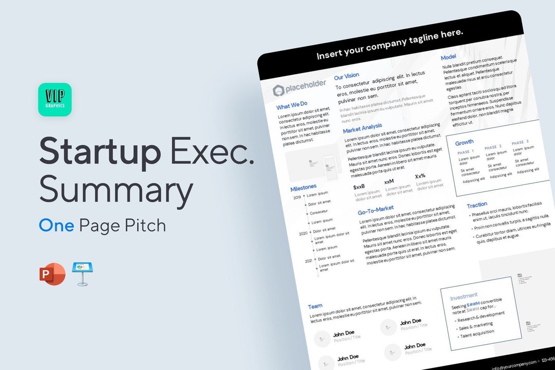 Startup Executive Summary / One-page Pitch Presentation Template for ...