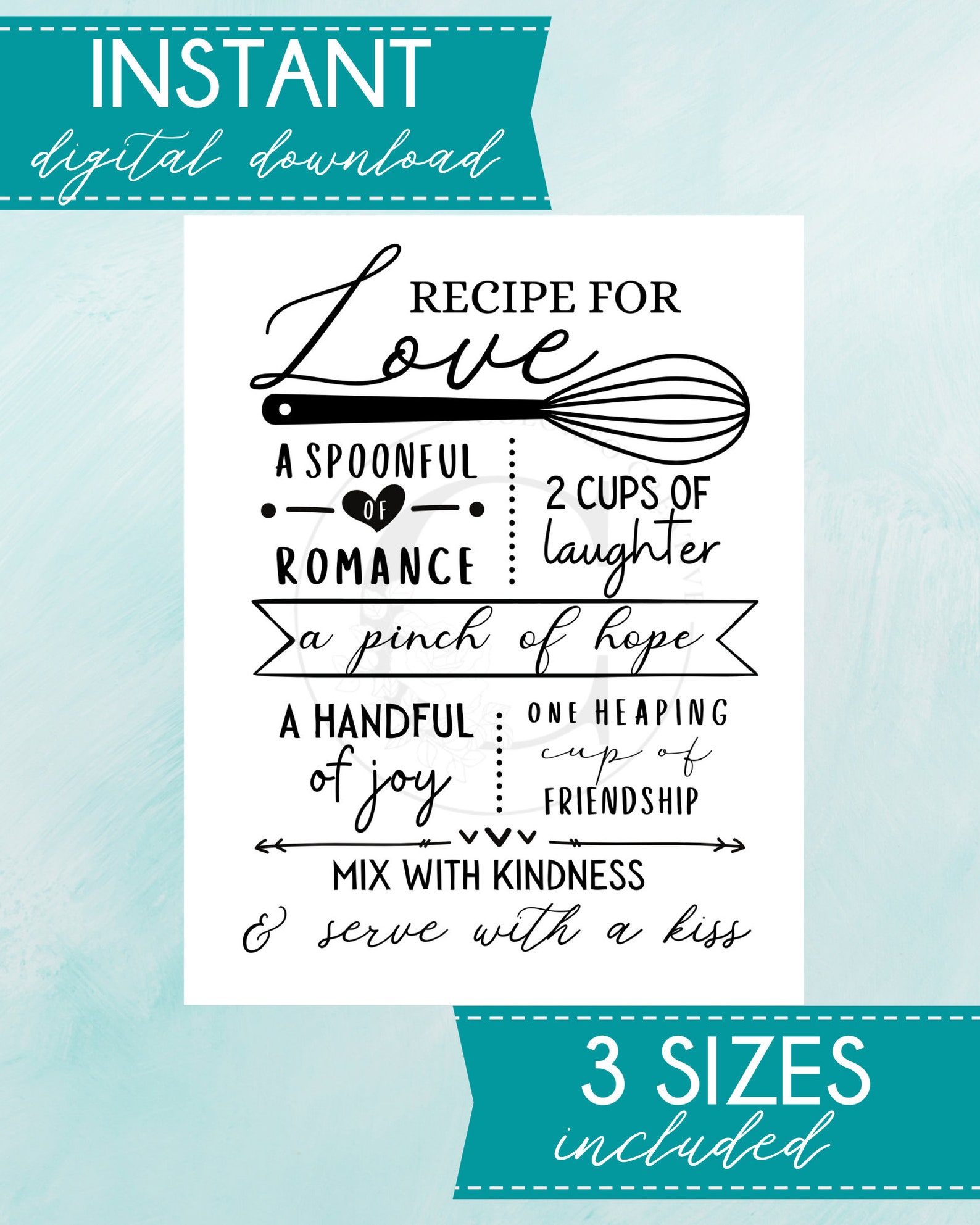 Printable Recipe for Love Decor Sign With Instant Download | Bridal ...